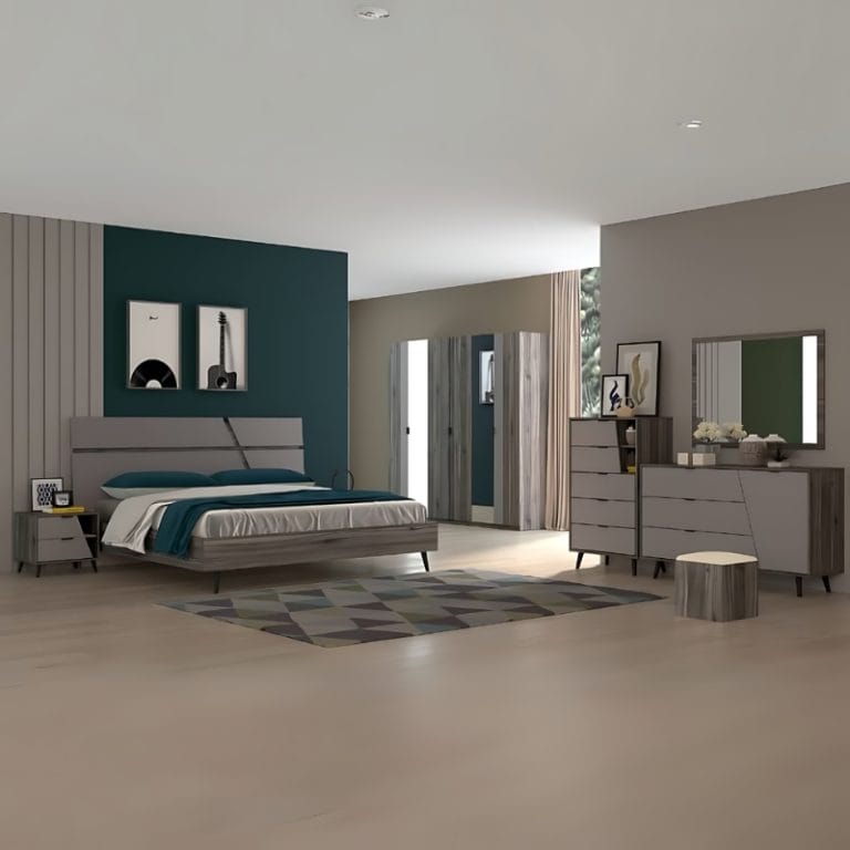 QUIN - Chambre A Coucher (Lit 180 Cm + 2 Chevets + Armoire + Tabouret ...