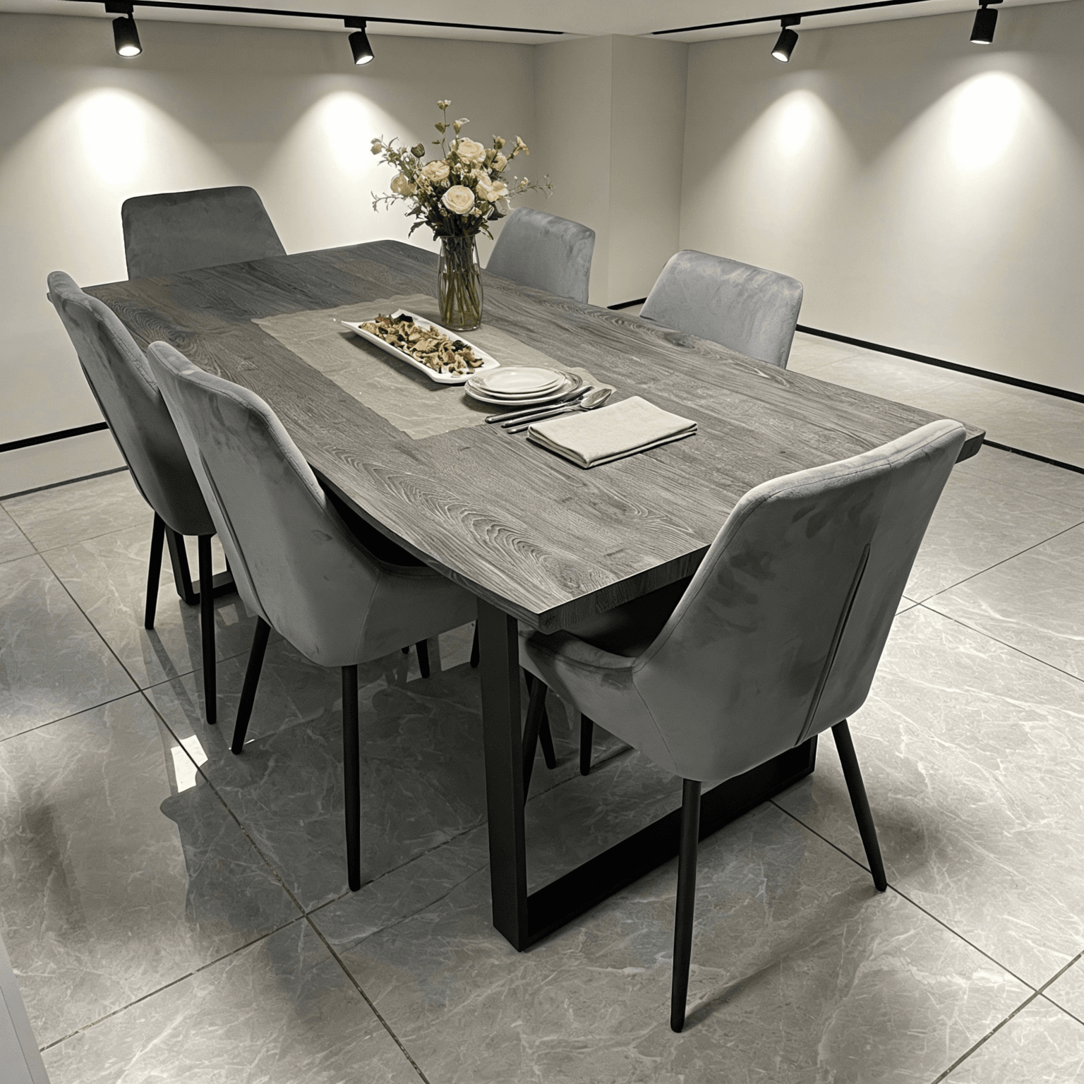 PEPE Table à Manger L180 Cm + 6 Chaises Marin GRIS - Discount Sénégal